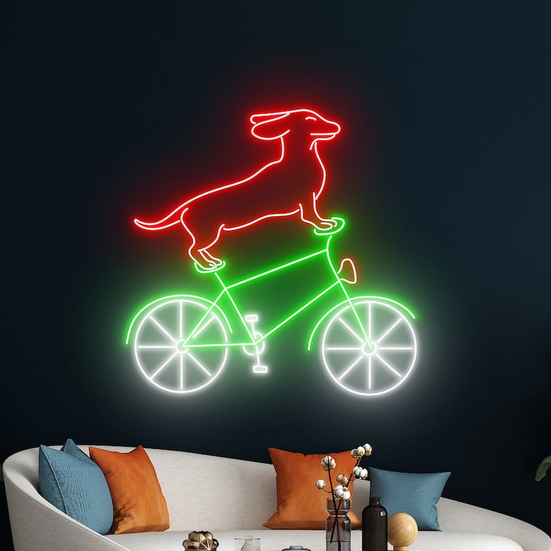 Handmadetneonsign Dachshund Bicycle Neon Sign, Dachshund Bicycle Led ...