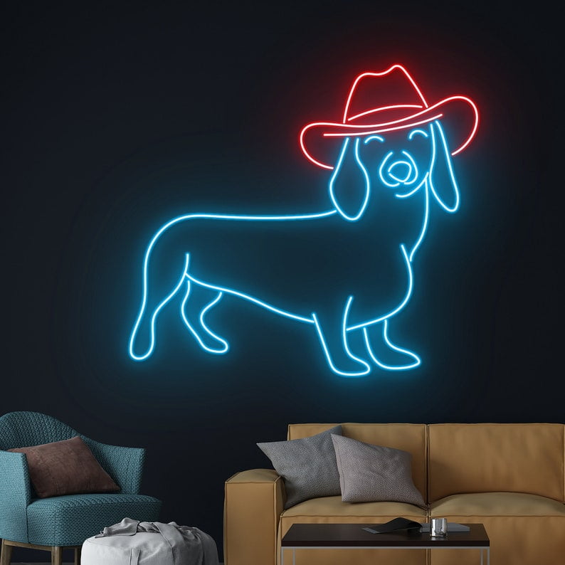 Handmadetneonsign Dachshund Cowboy Led Sign, Dachshund Cowboy Neon Sign ...