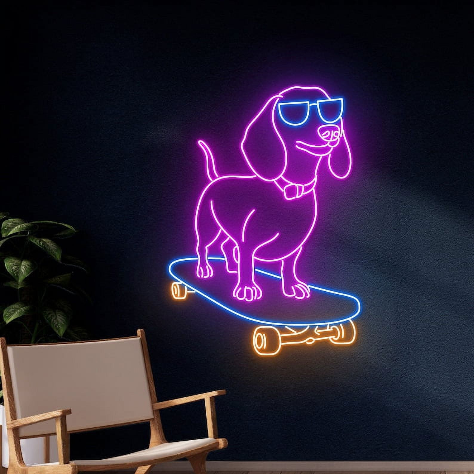 Handmadetneonsign Dachshund Dog Skateboarding Neon Sign, Skateboard ...