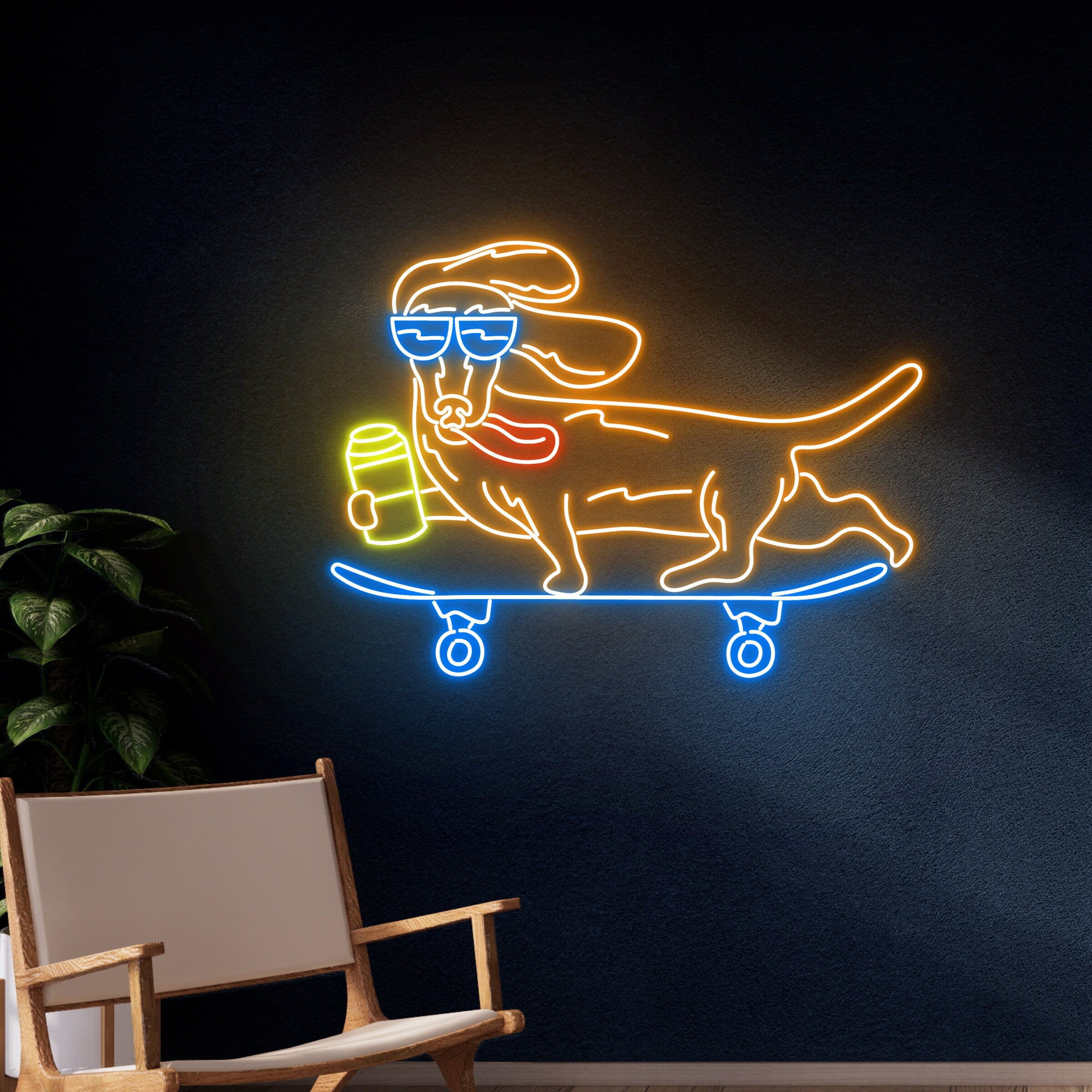 Handmadetneonsign Dachshund Dog Skateboarding Neon Sign, Skateboard ...