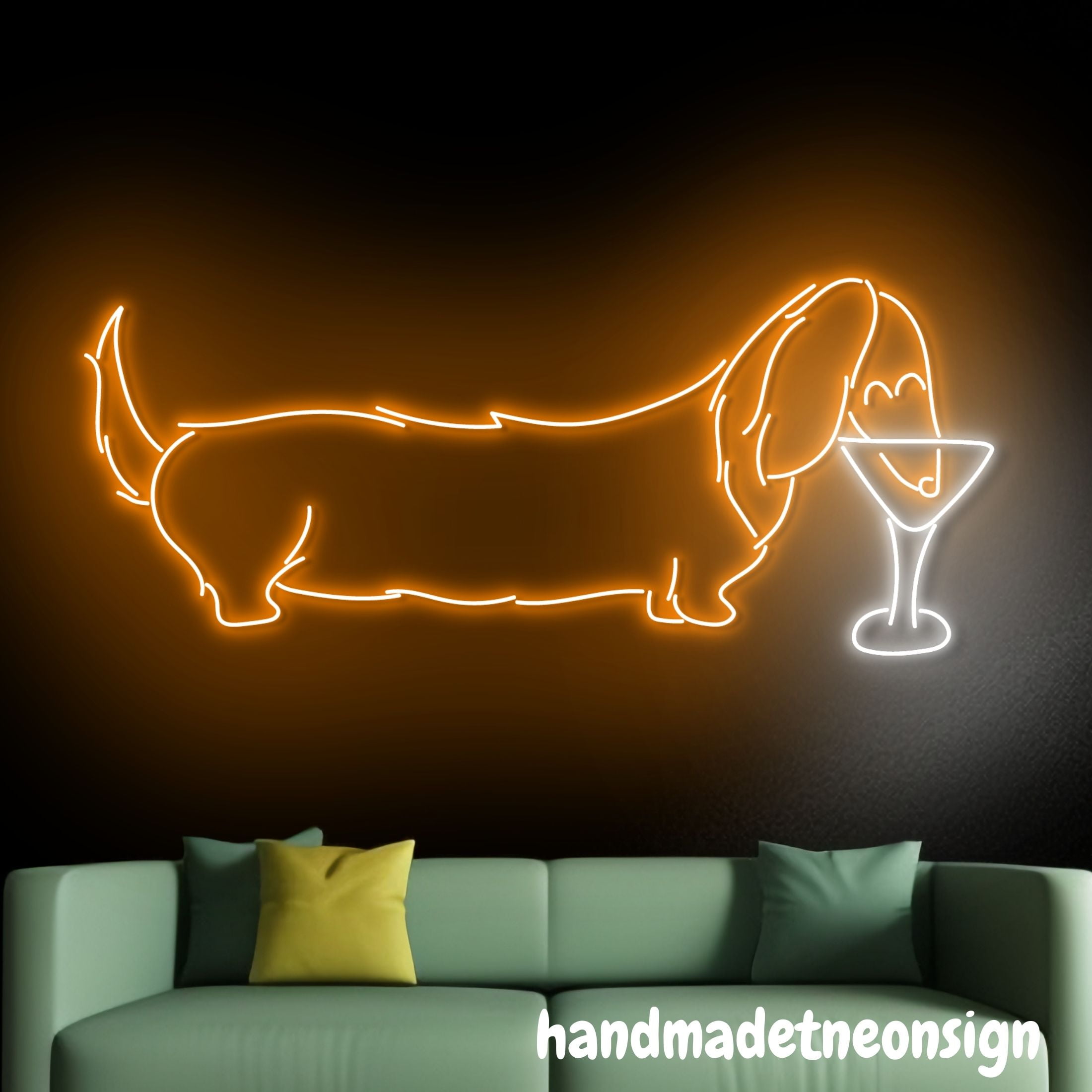 Handmadetneonsign Dachshund Drinking Martini Neon Sign, Dog Led Light ...