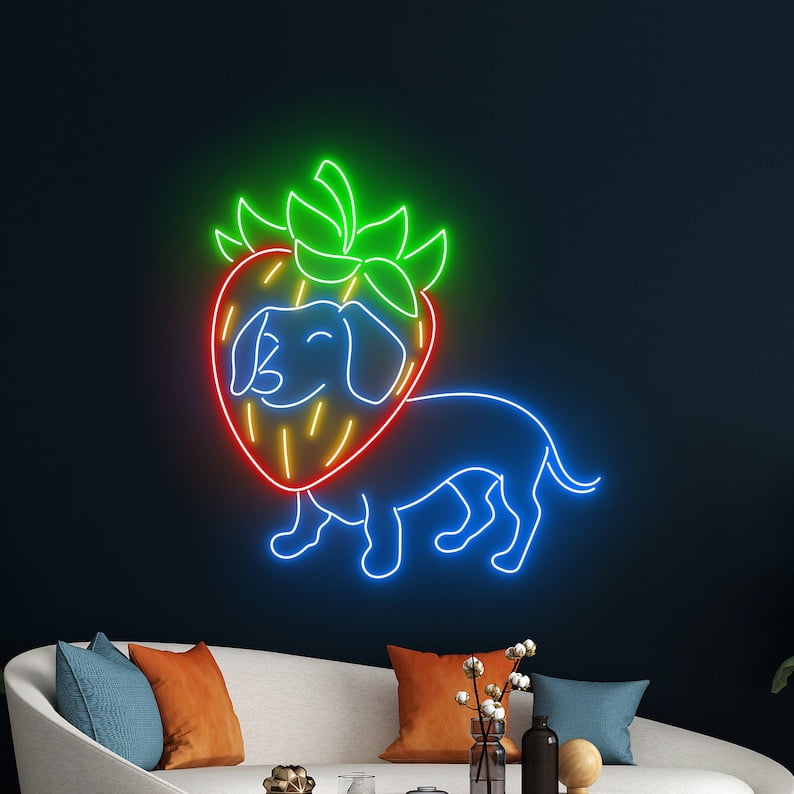Handmadetneonsign Dachshund Strawberry Neon Sign, Dachshund Strawberry ...