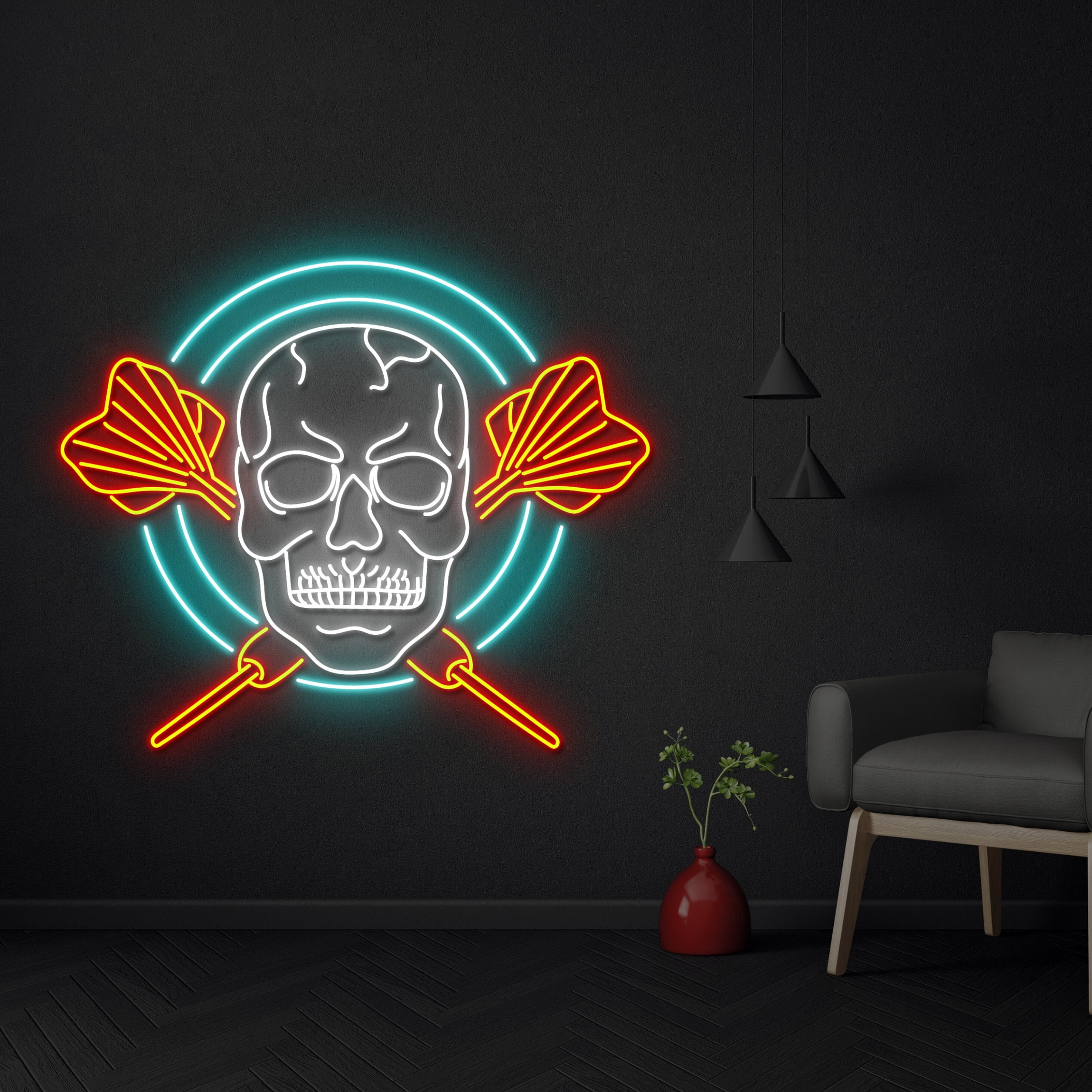 Handmadetneonsign Dart Board Skull Head Neon Sign, Skull Neon Sign ...
