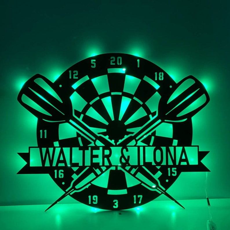 Handmadetneonsign Dartboard Metal Wall Art Light, Dart Player Metal ...