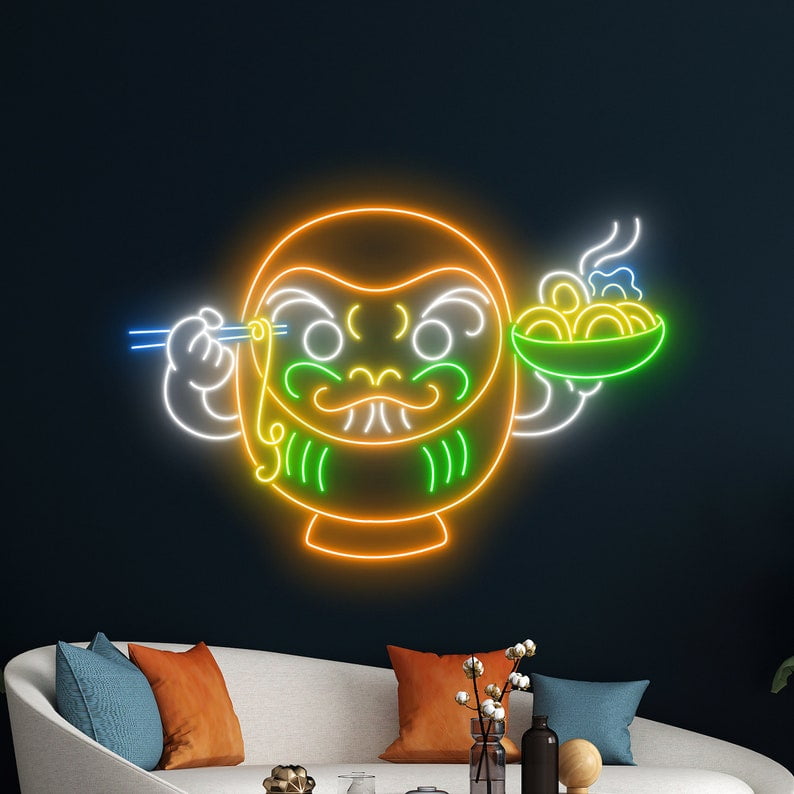 Handmadetneonsign Daruma Eating Ramen Neon Sign, Ramen Wall Art Decor ...