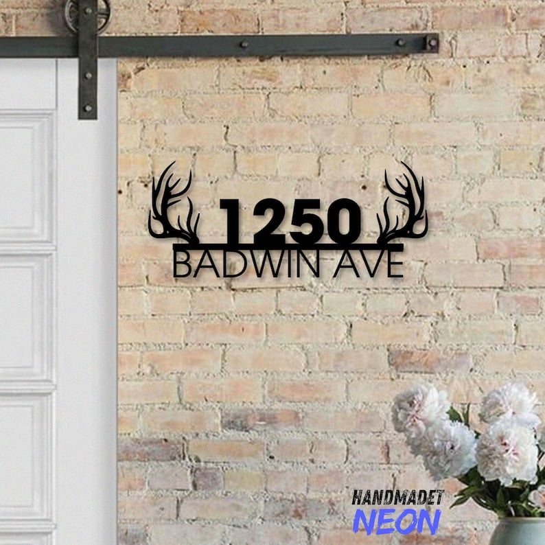 Handmadetneonsign Deer Horn House Number, Deer Horn Metal Address Sign ...