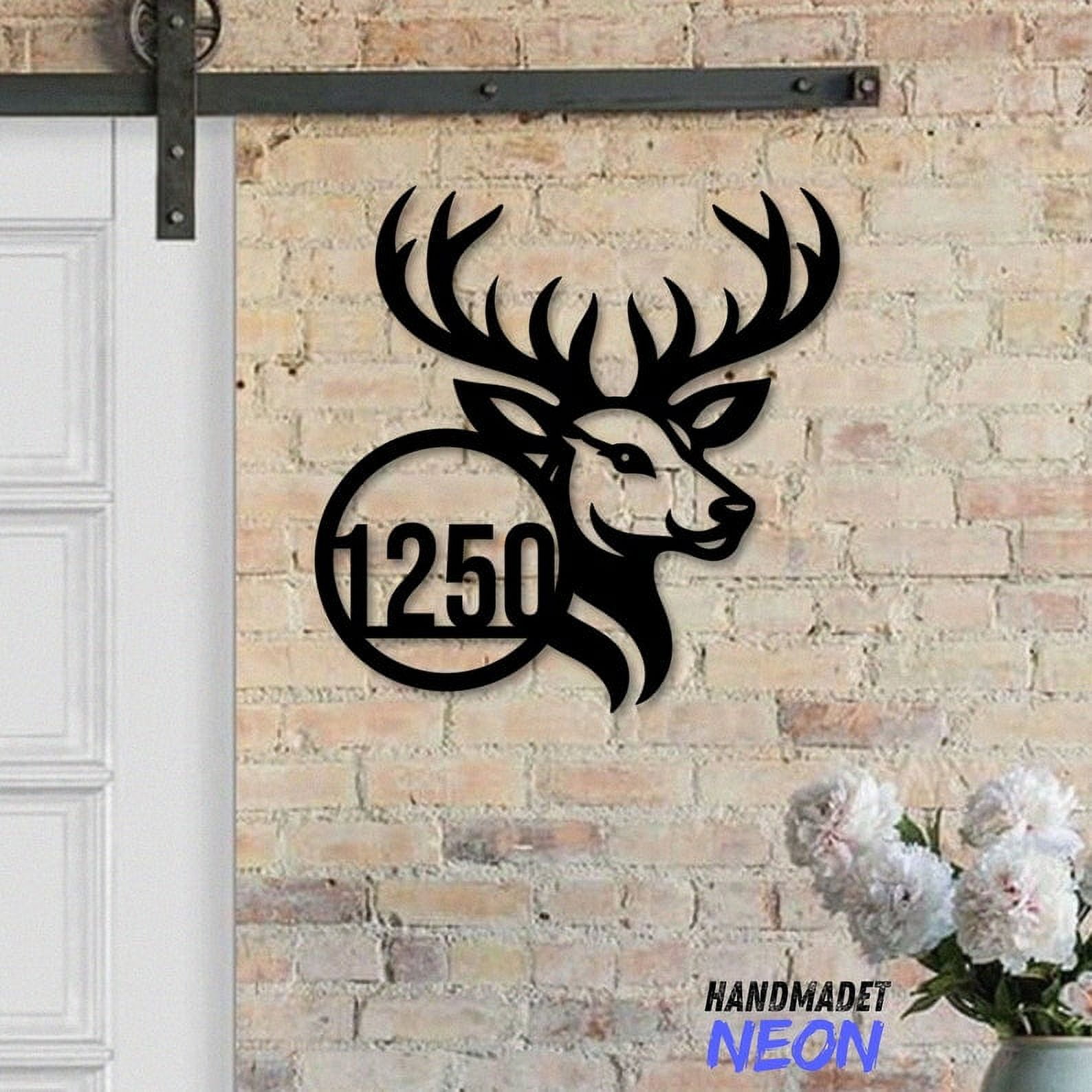 Handmadetneonsign Deer House Number Metal Sign, Deer Head Home Address ...