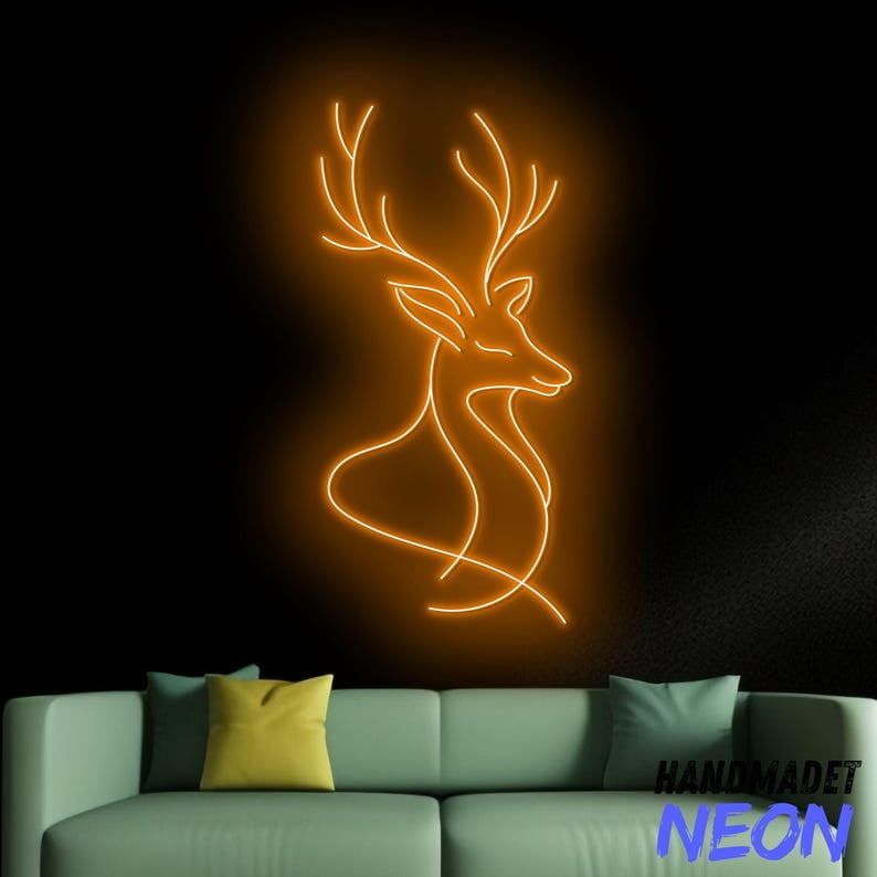 Handmadetneonsign Deer Line Art Neon Sign, Deer Head Led Light, Deer ...