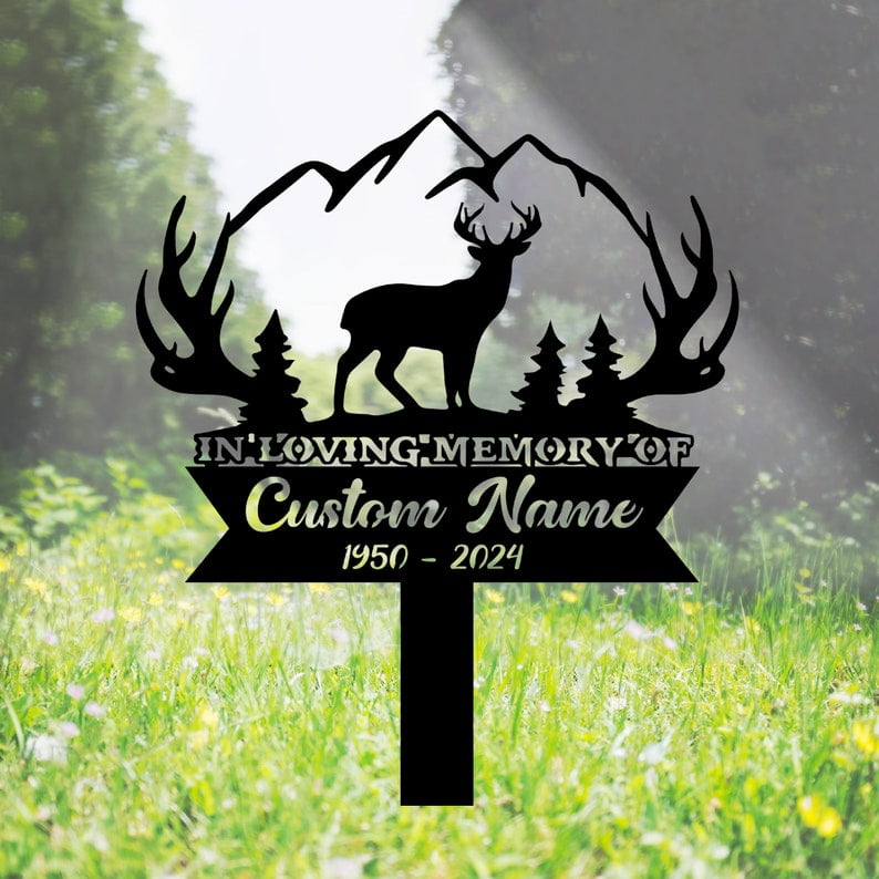 Handmadetneonsign Deer Memorial Metal With Stake, Animal Metal Name ...