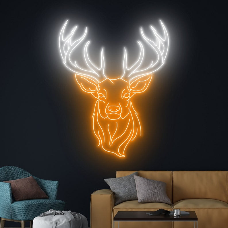 Handmadetneonsign Deer Neon Sign, Deer Neon Led Light Wall Art Decor ...