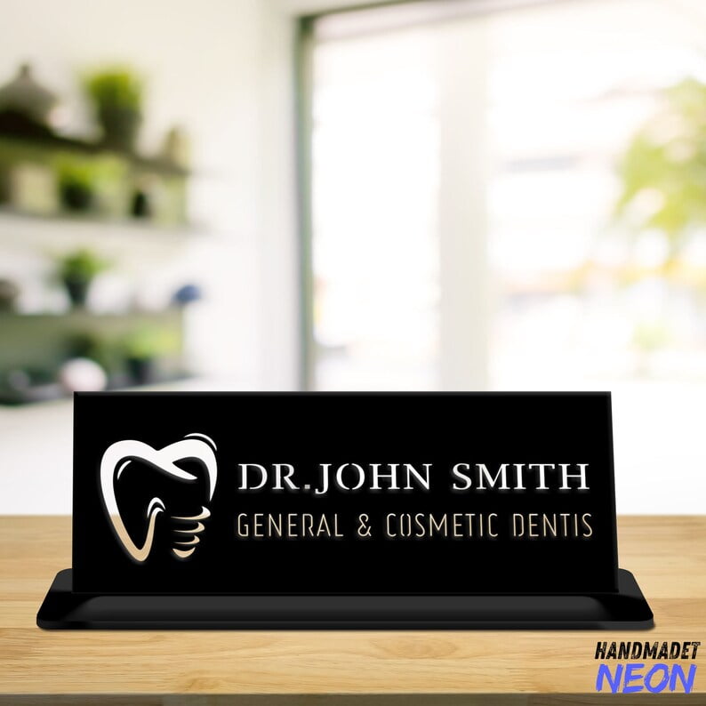 Handmadetneonsign Dentist Metal Name Plate, Dental Doctor Engraved Desk ...