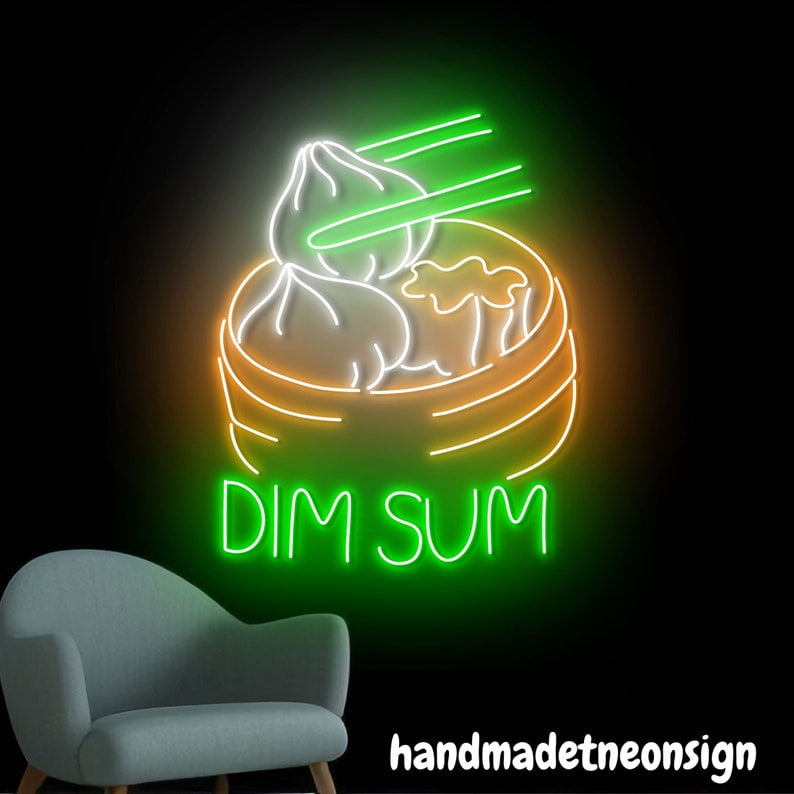 Handmadetneonsign Dim Sum Neon Sign, Chinese Dim Sum Wall Art Light, Chinese Restaurant Wall ...