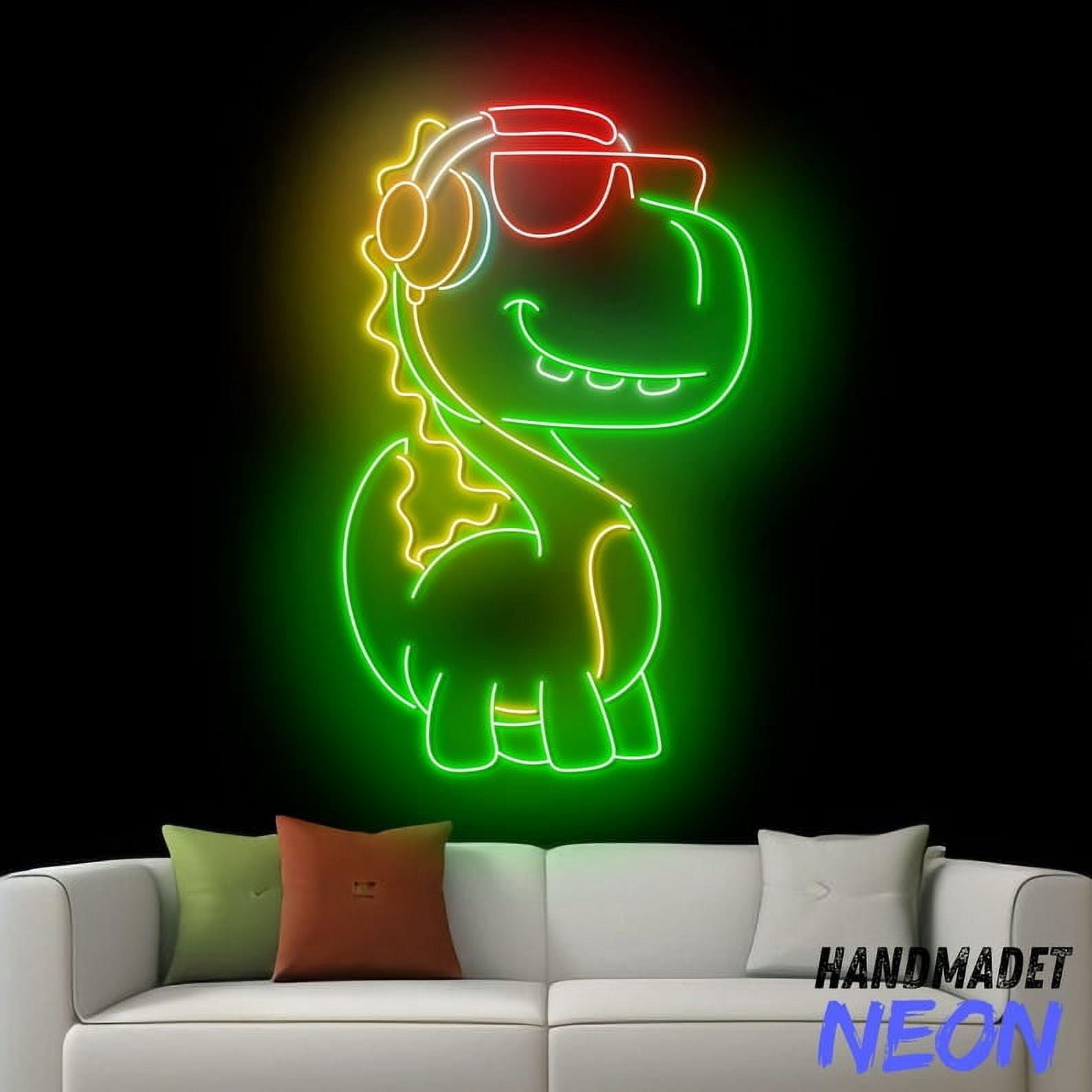 Handmadetneonsign Dinosaur Headphone Neon Sign, Cute Dinosaur Led Sign ...
