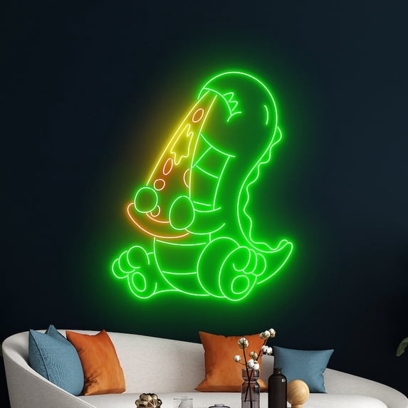 Handmadetneonsign Dinosaur Pizza Neon Sign, Dinosaur Pizza Slice Led ...