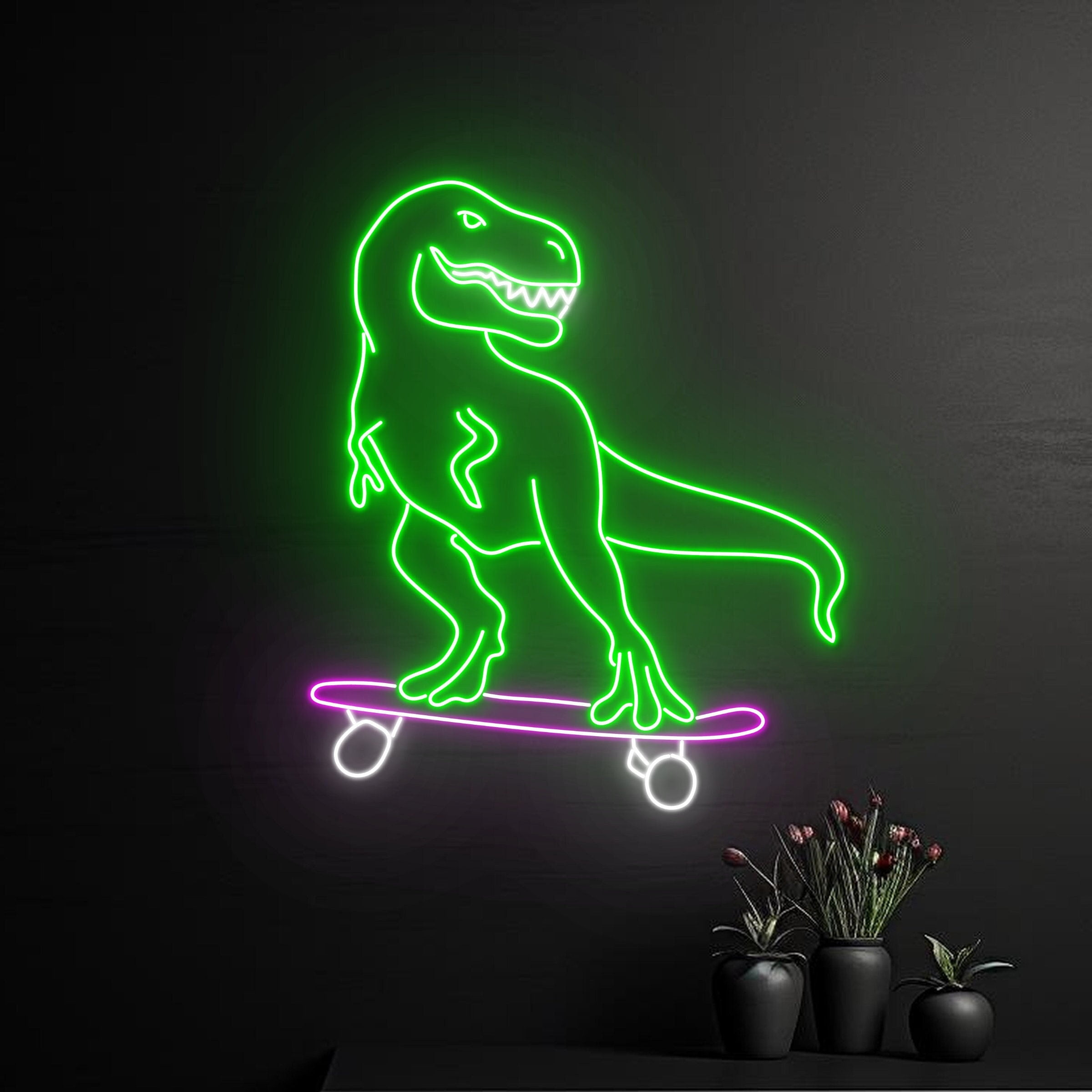 Handmadetneonsign Dinosaur Skateboarding Neon Sign, Skateboard Dinosaur ...