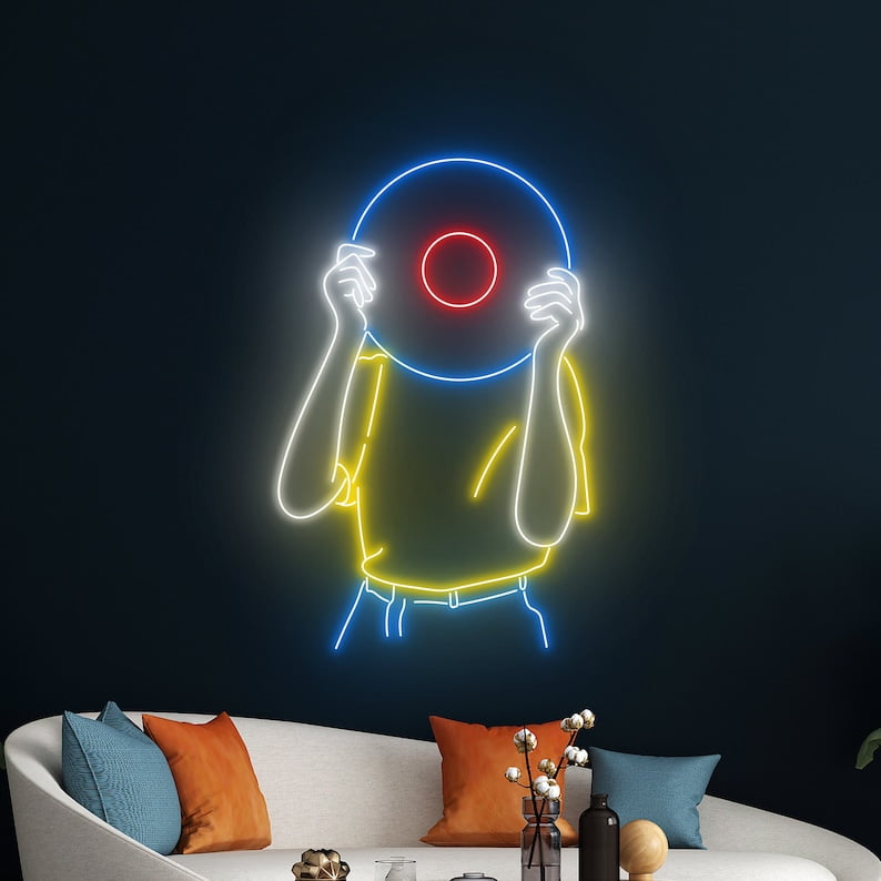 Handmadetneonsign Disc Girl Led Sign, Record Neon Light, Disc Player ...