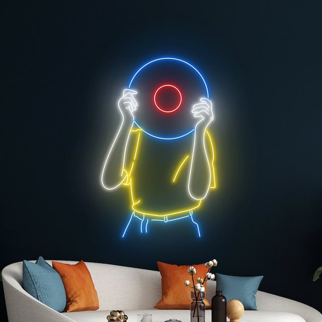 Handmadetneonsign Disc Girl Led Sign, Record Neon Light, Disc Player ...