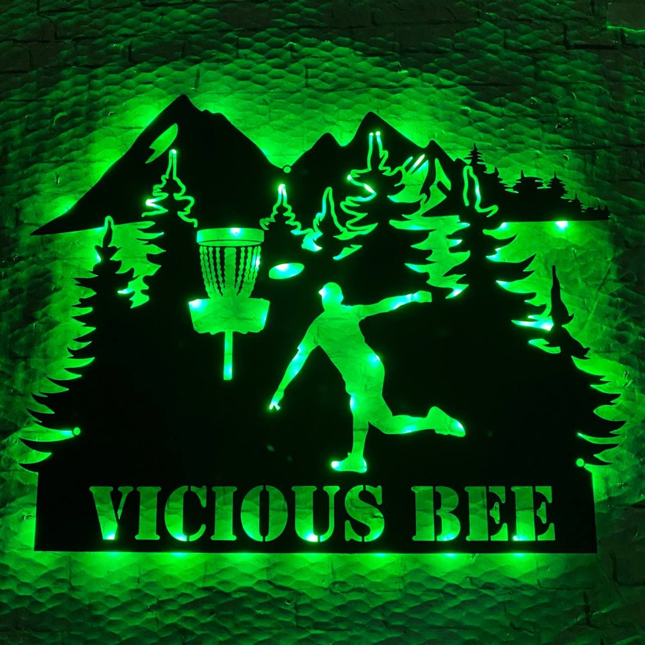 Handmadetneonsign Disc Golf Metal Wall Art Light, Disc Golf Player ...