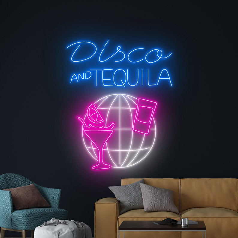 Handmadetneonsign Disco And Tequila Neon Sign, Cocktail Wall Art Decor ...