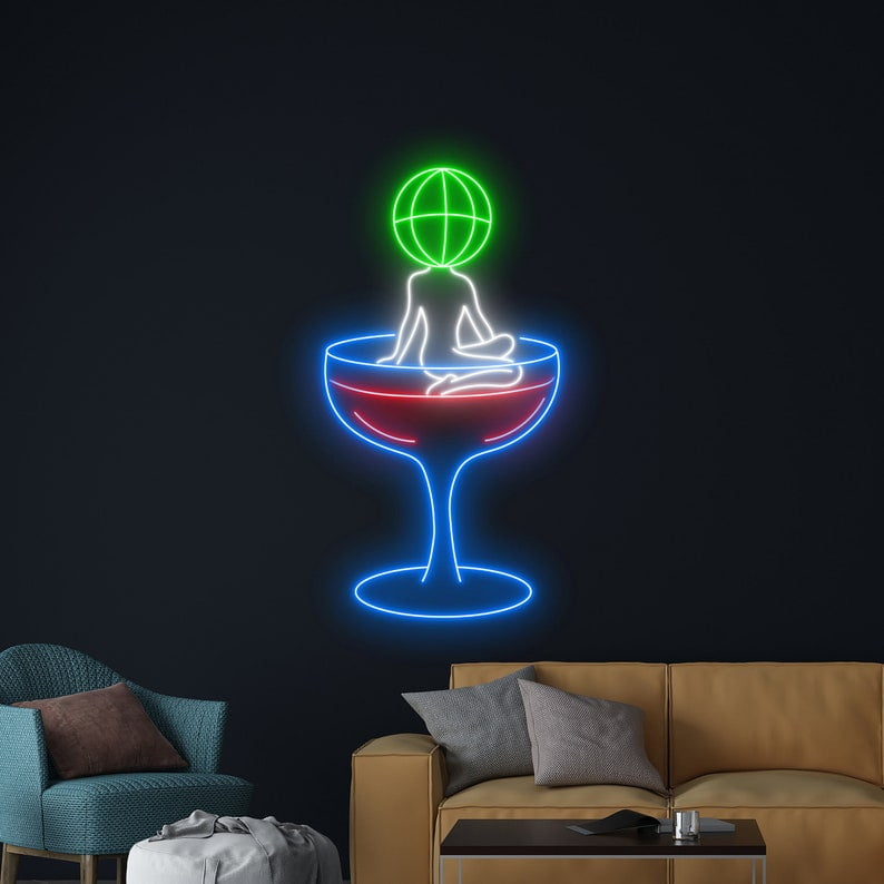 Handmadetneonsign Disco Ball Head Neon Sign, Disco Cocktail Led Art ...