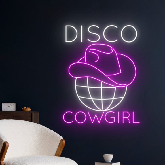 Handmadetneonsign Disco Cowgirl Led Sign, Cowboy Hat Disco Ball Neon ...