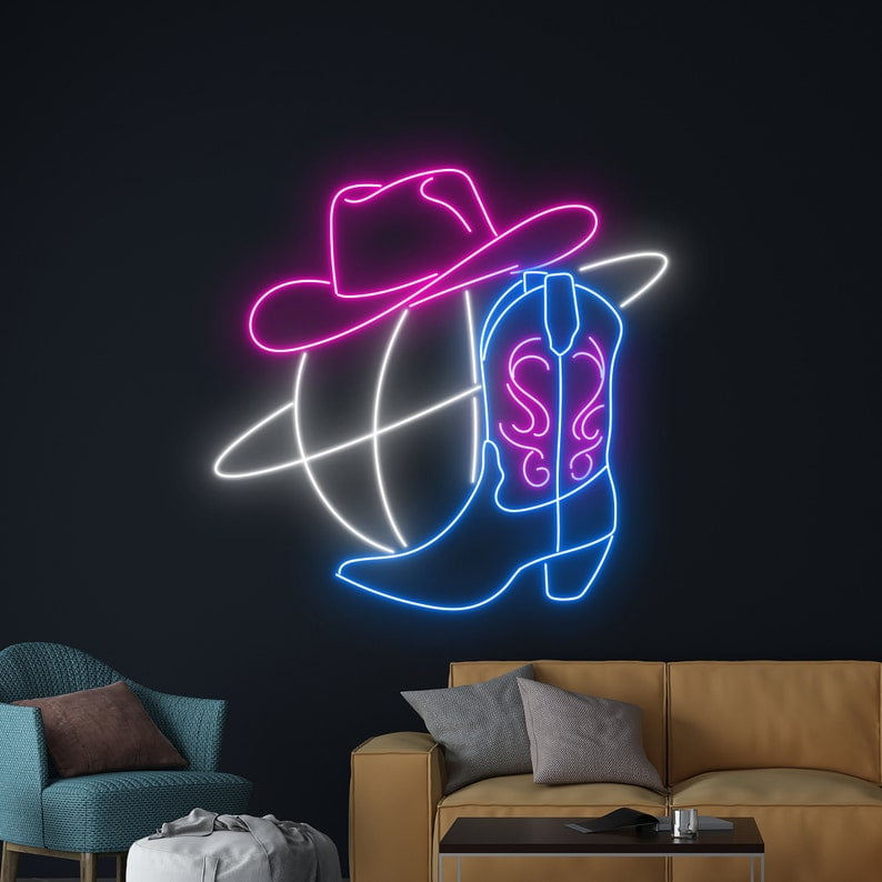 Handmadetneonsign Disco Cowgirl Neon Sign, Cowboy Hat Disco Ball Neon ...