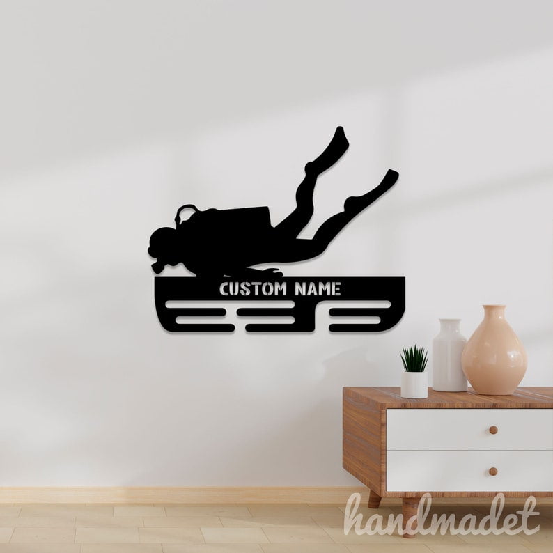 Handmadetneonsign Diving Medal Hanger Metal Wall Art Light, Diver Metal ...