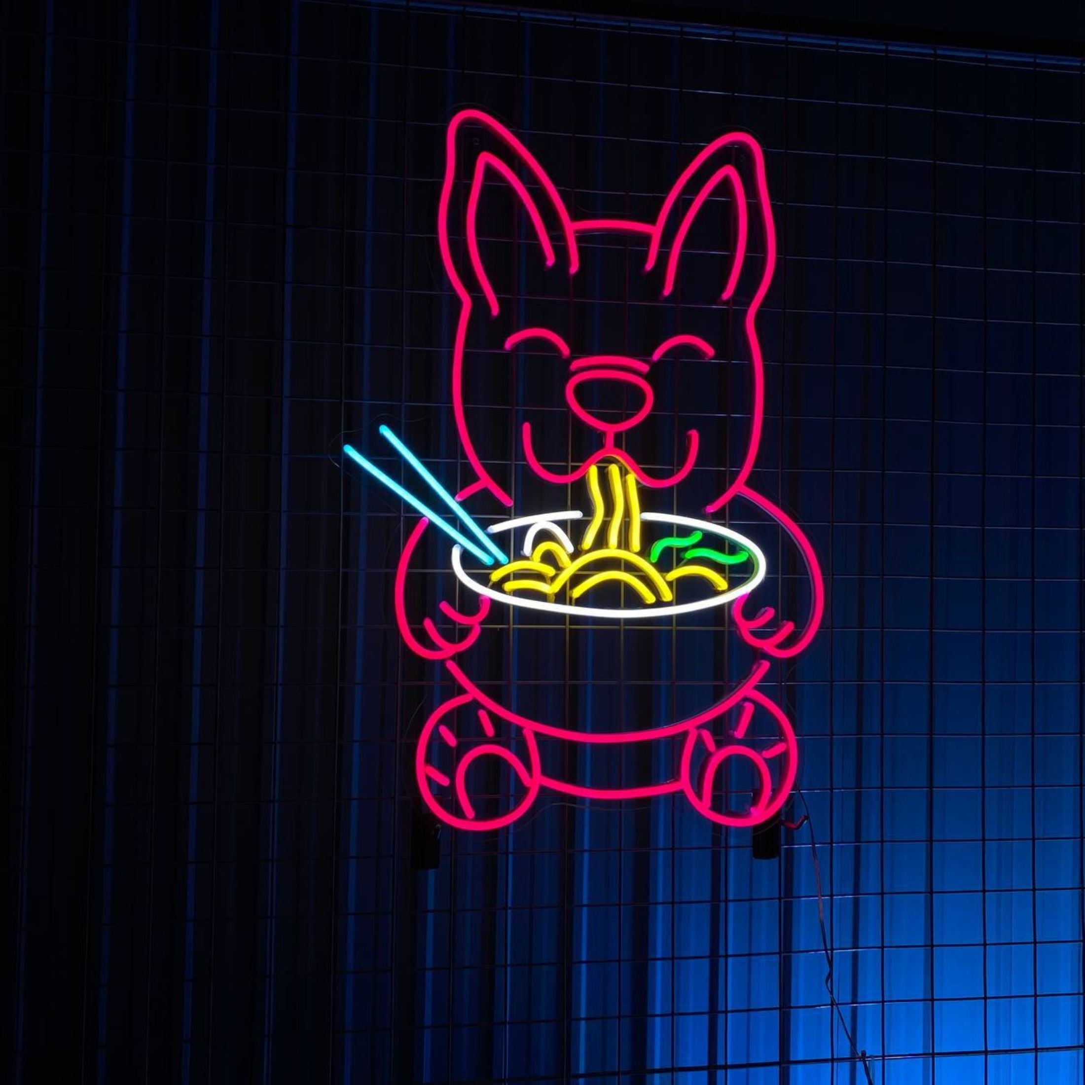 Handmadetneonsign Dog Eating Noodles Neon Sign, Dog Neon Wall Art Decor ...