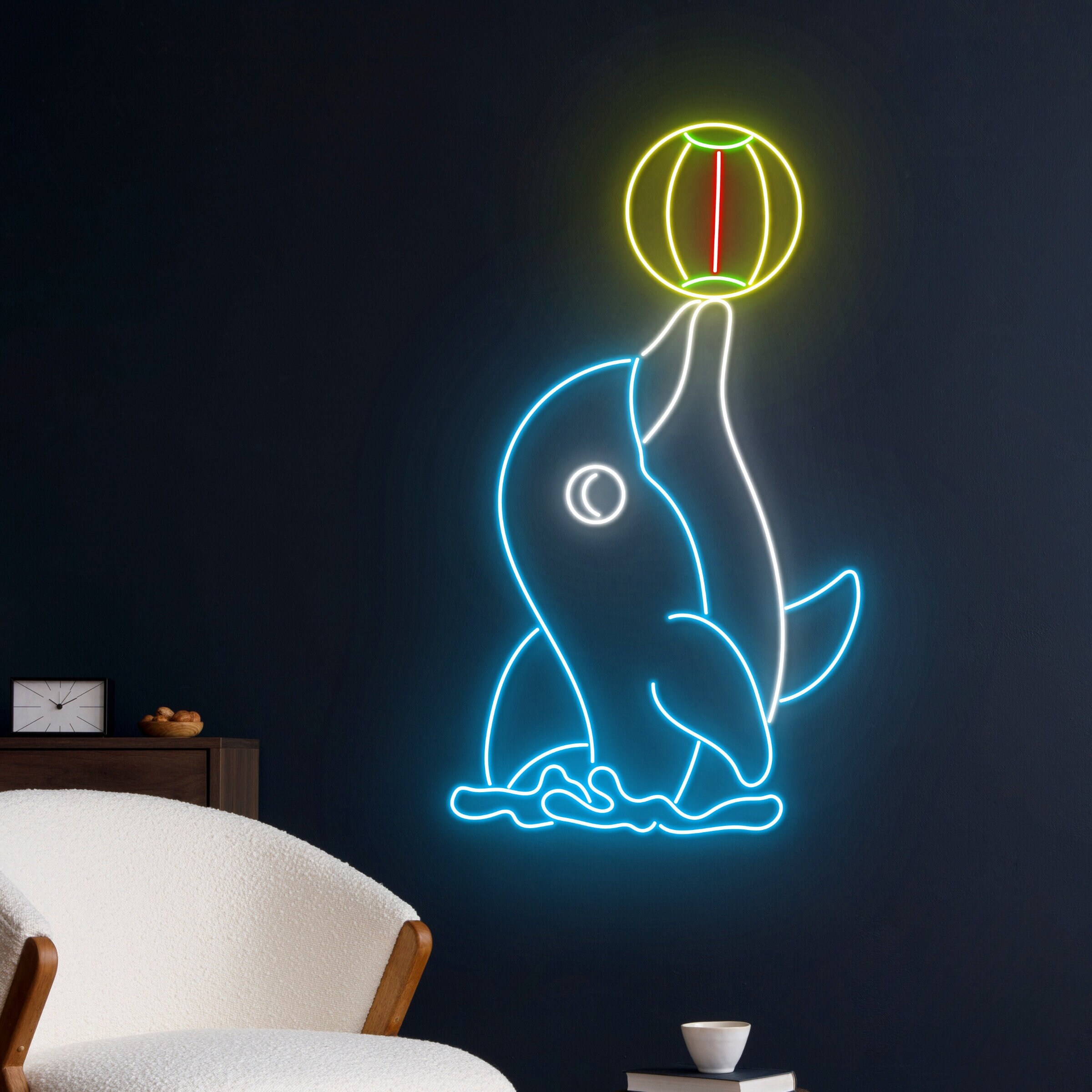 Handmadetneonsign Dolphin Playing Ball Neon Light, Dolphin Ball Led ...