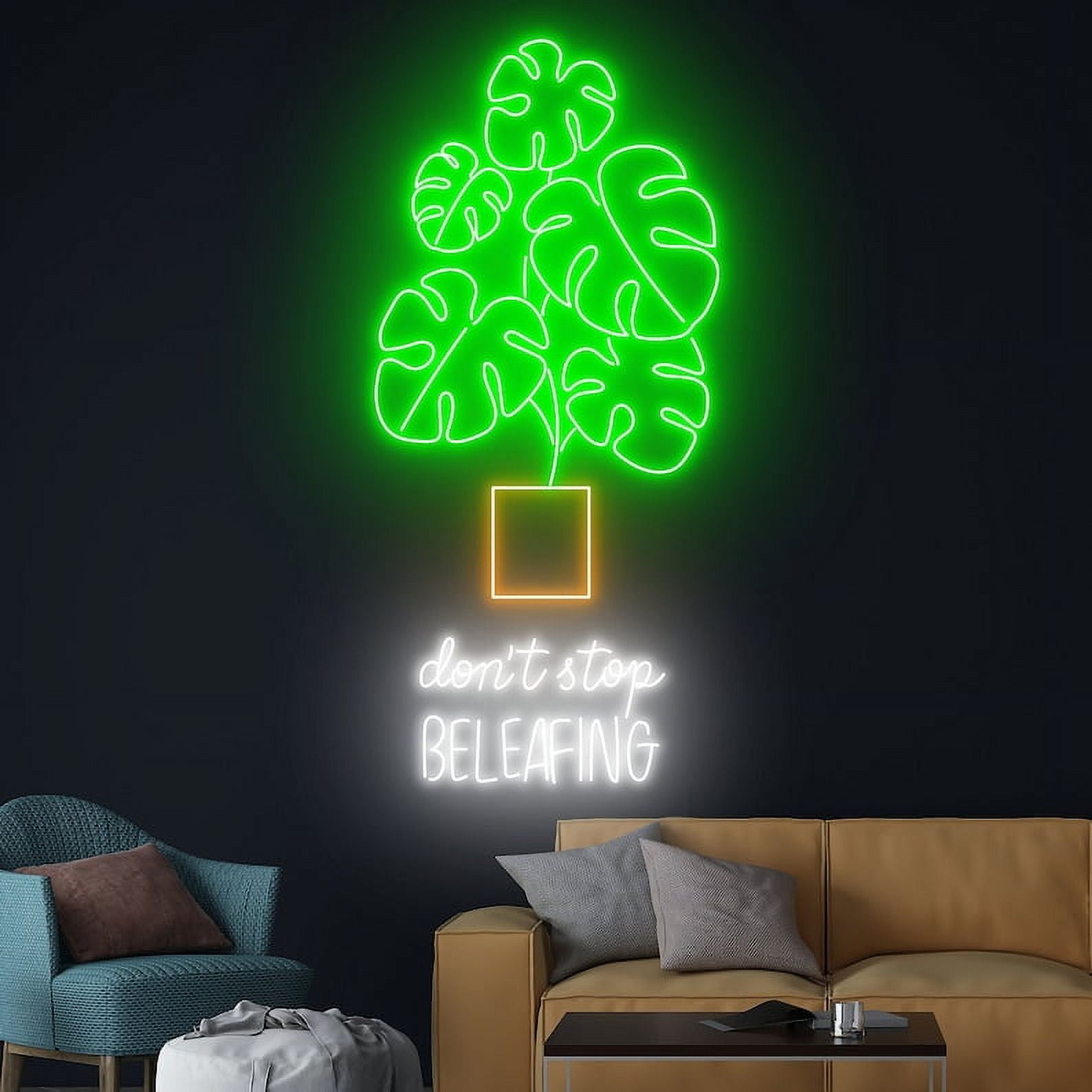 Handmadetneonsign Don't Stop Beleafing Monstera Leaf Plant Neon Light ...