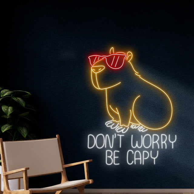 Handmadetneonsign Dont Worry Be Capy Capybara In Glasses Neon Sign