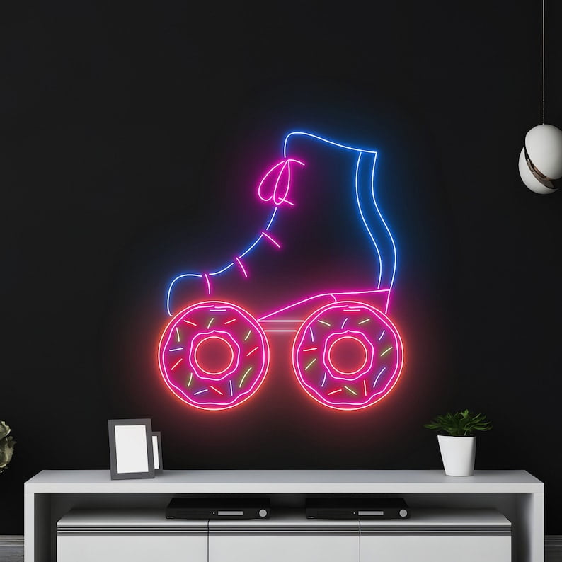 Handmadetneonsign Donut Roller Skate Neon Sign, Donut Bakery Art Decor ...