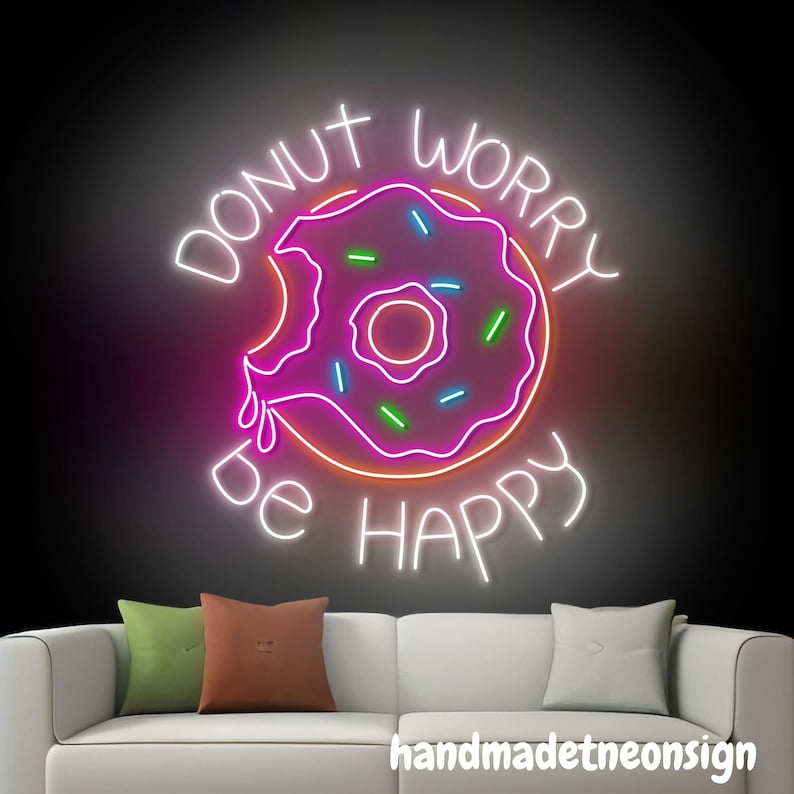 Handmadetneonsign Donut Worry Be Happy Neon Sign, Donut Wall Art, Donut ...