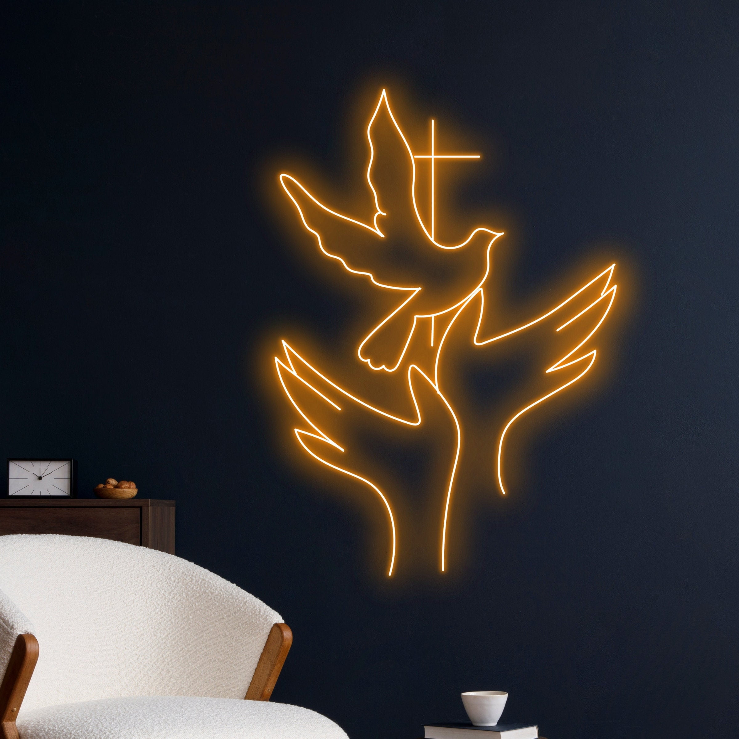Handmadetneonsign Dove Hands Jesus Cross Neon Sign, Flying Pigeon LED ...