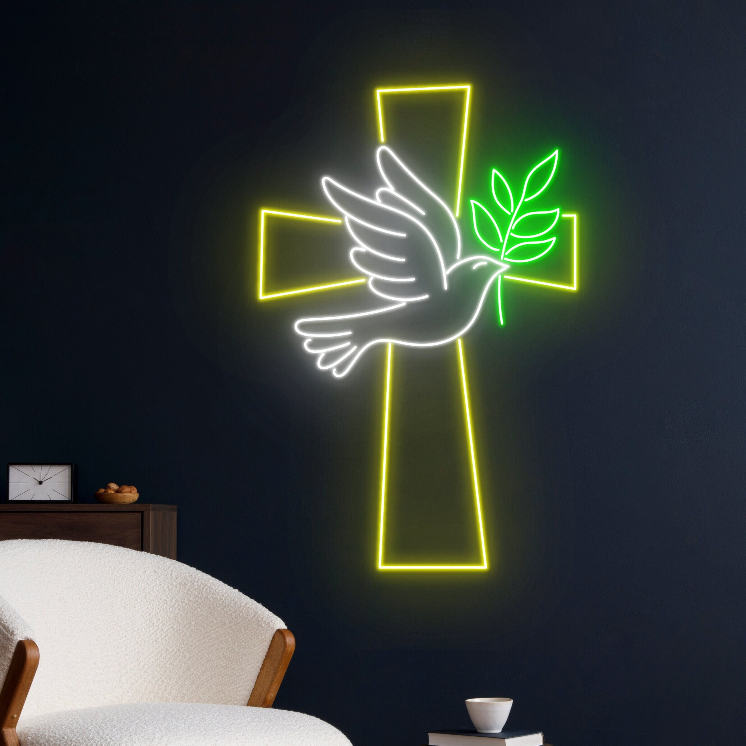 Handmadetneonsign Dove Jesus Cross Neon Sign, Jesus Cross Flying Pigeon ...