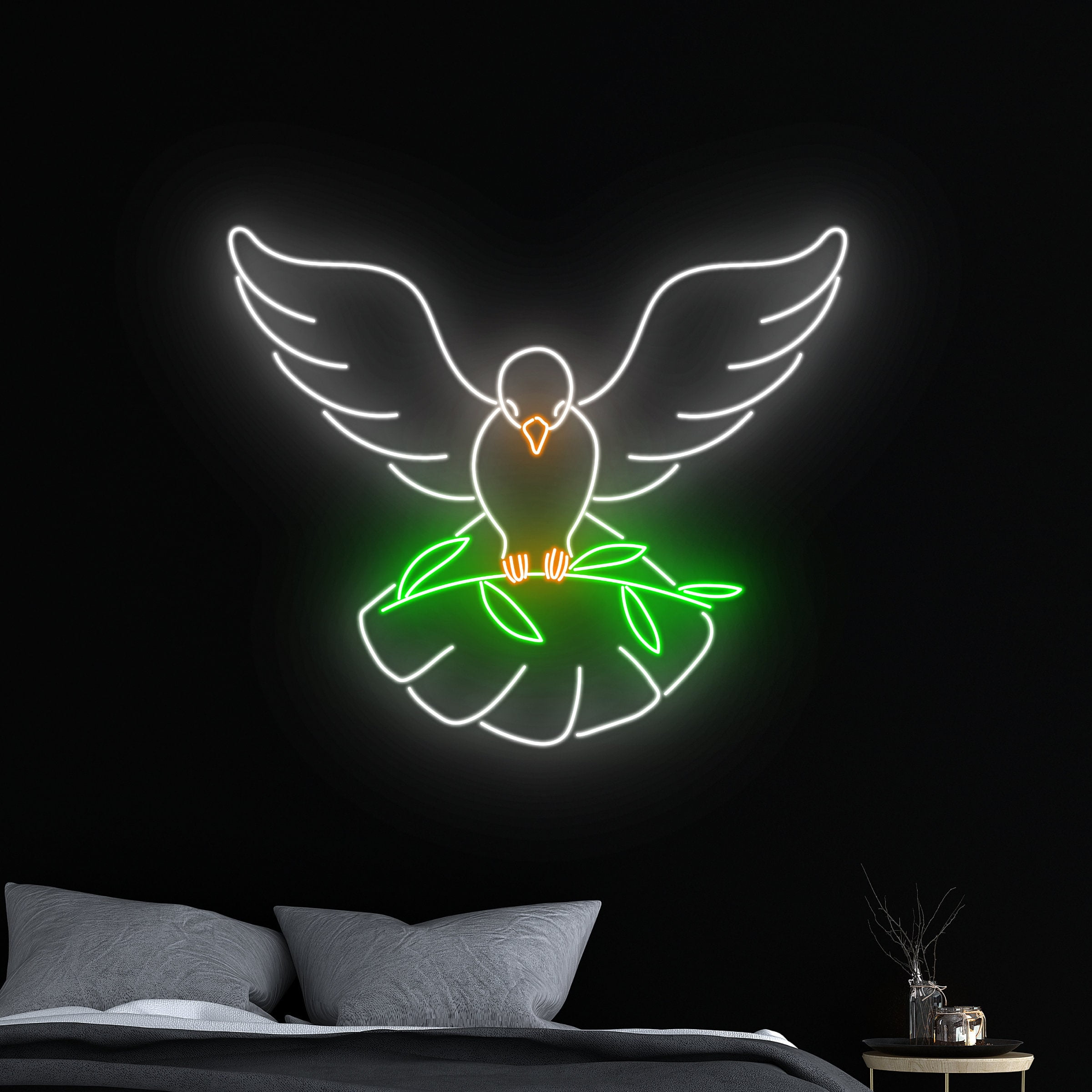 Handmadetneonsign Dove Neon Sign, Flying Pigeon LED Light, Peace Bird ...