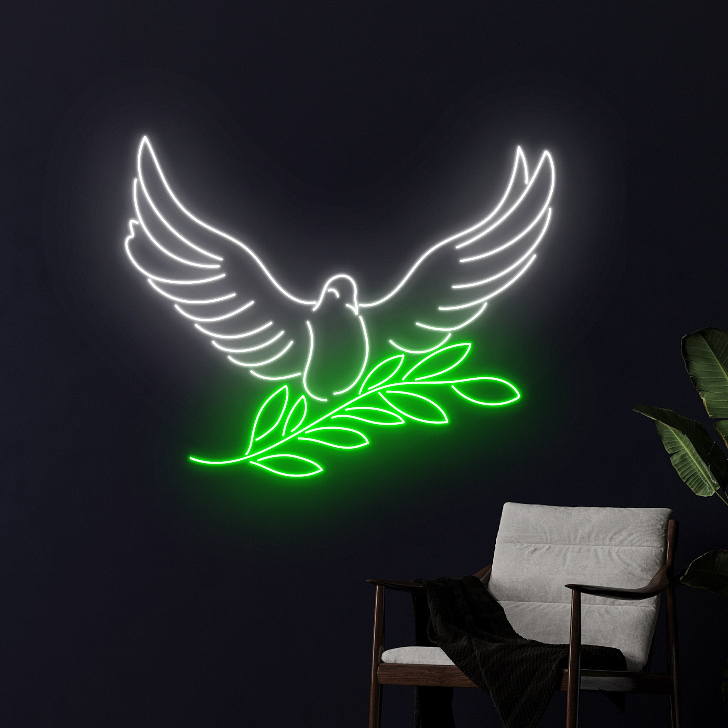 Handmadetneonsign Dove Neon Sign, Flying Pigeon LED Light, Peace Bird ...