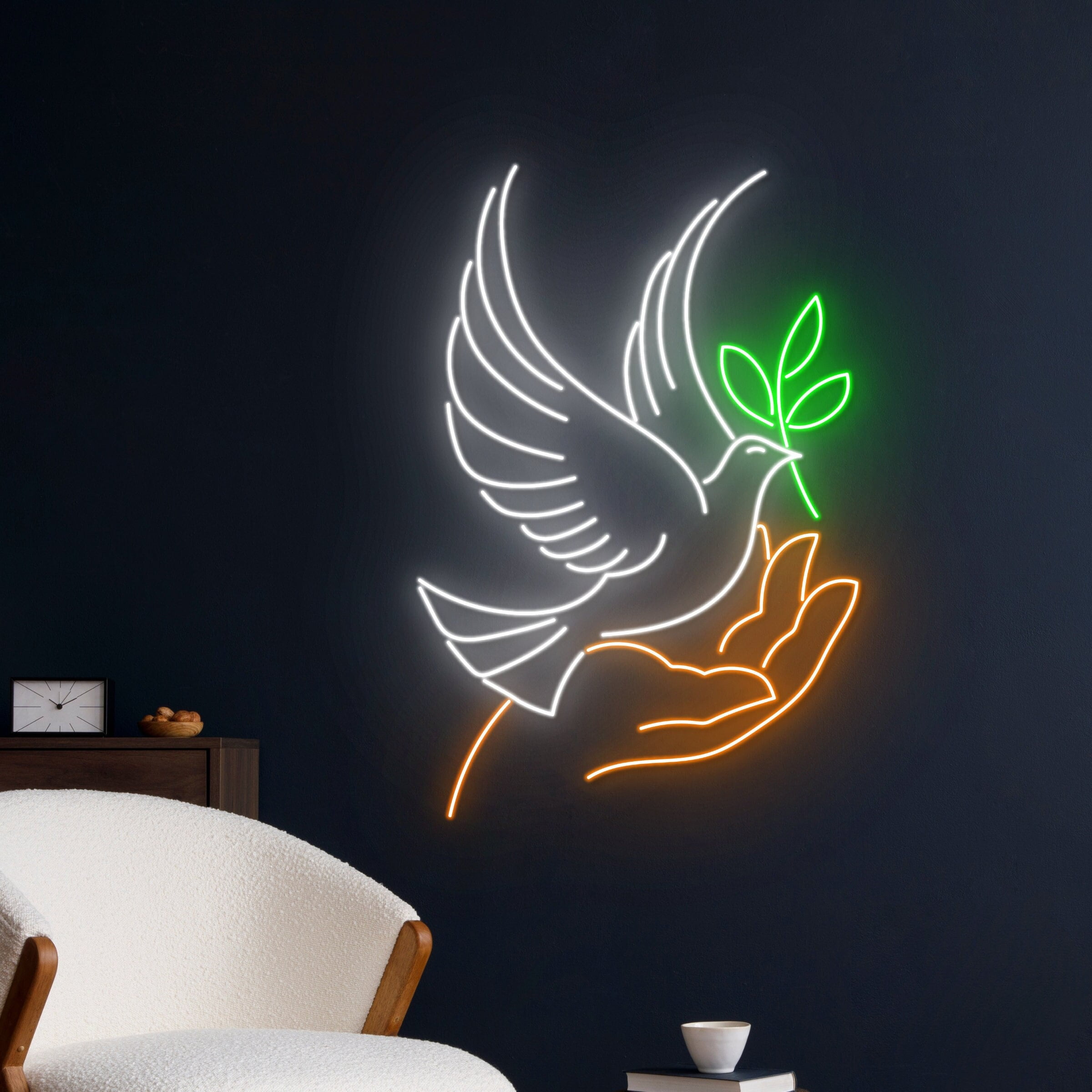 Handmadetneonsign Dove Neon Sign, Flying Pigeon LED Light, Peace Bird ...