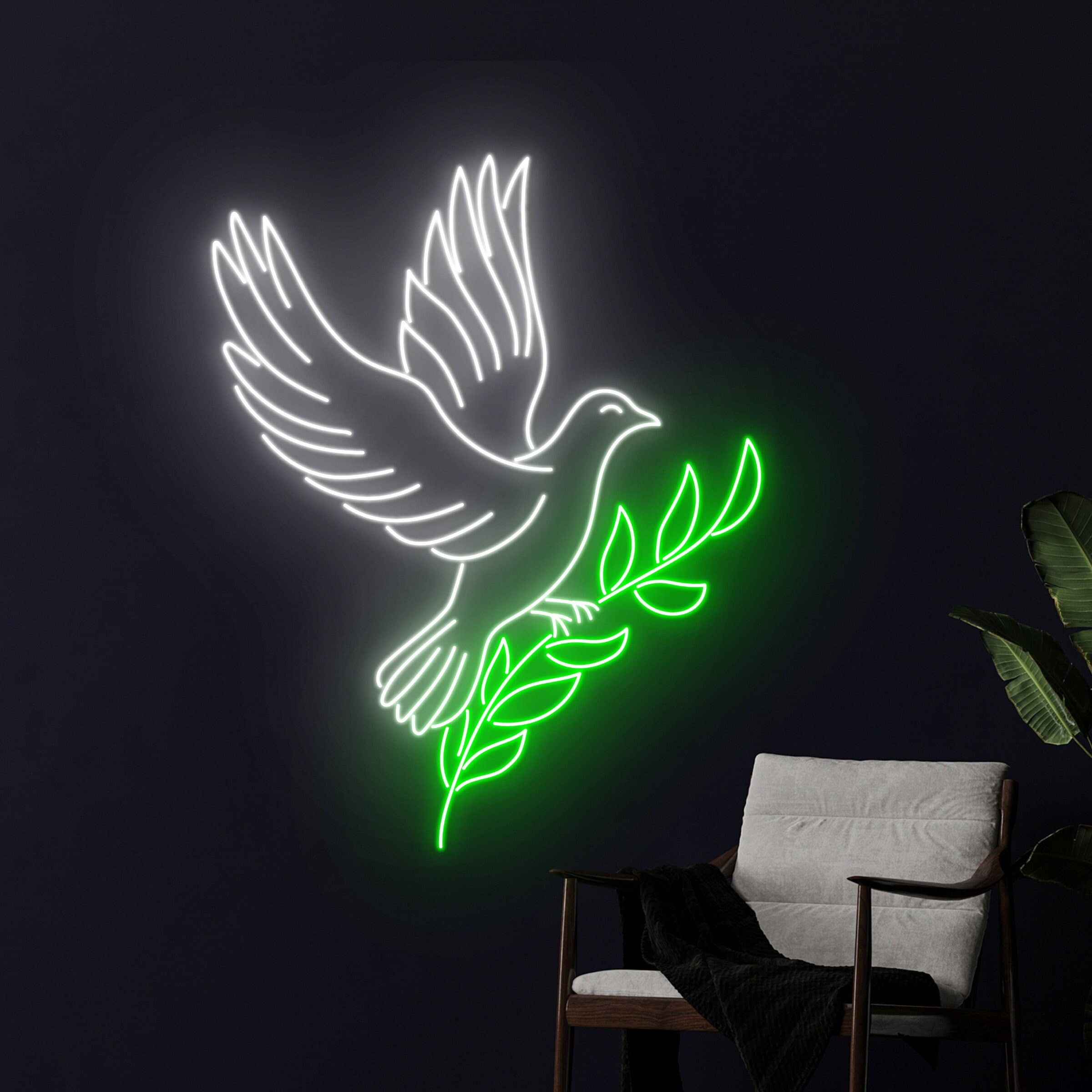 Handmadetneonsign Dove Neon Sign, Flying Pigeon LED Light, Peace Bird ...