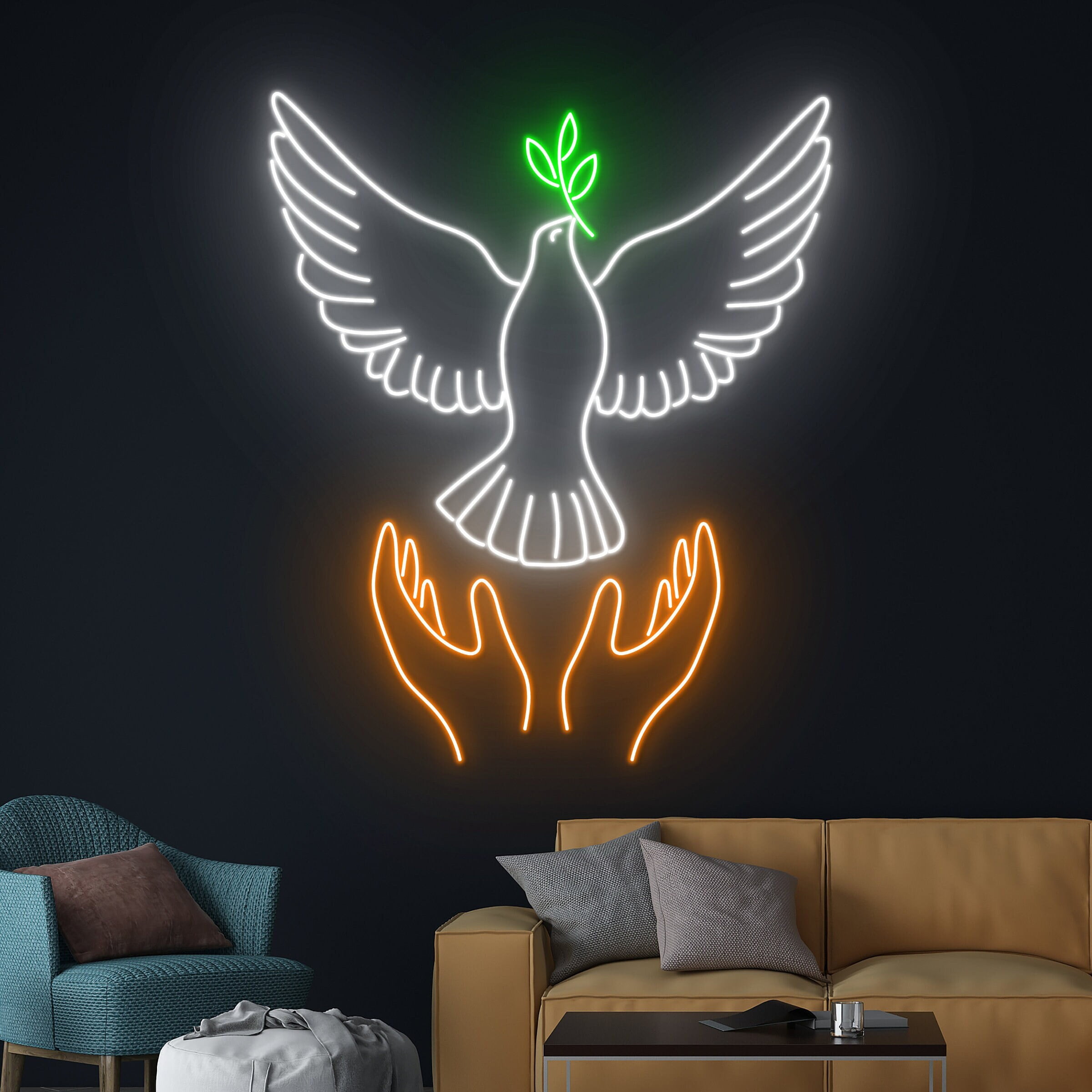 Handmadetneonsign Dove Neon Sign, Flying Pigeon LED Light, Peace Bird ...