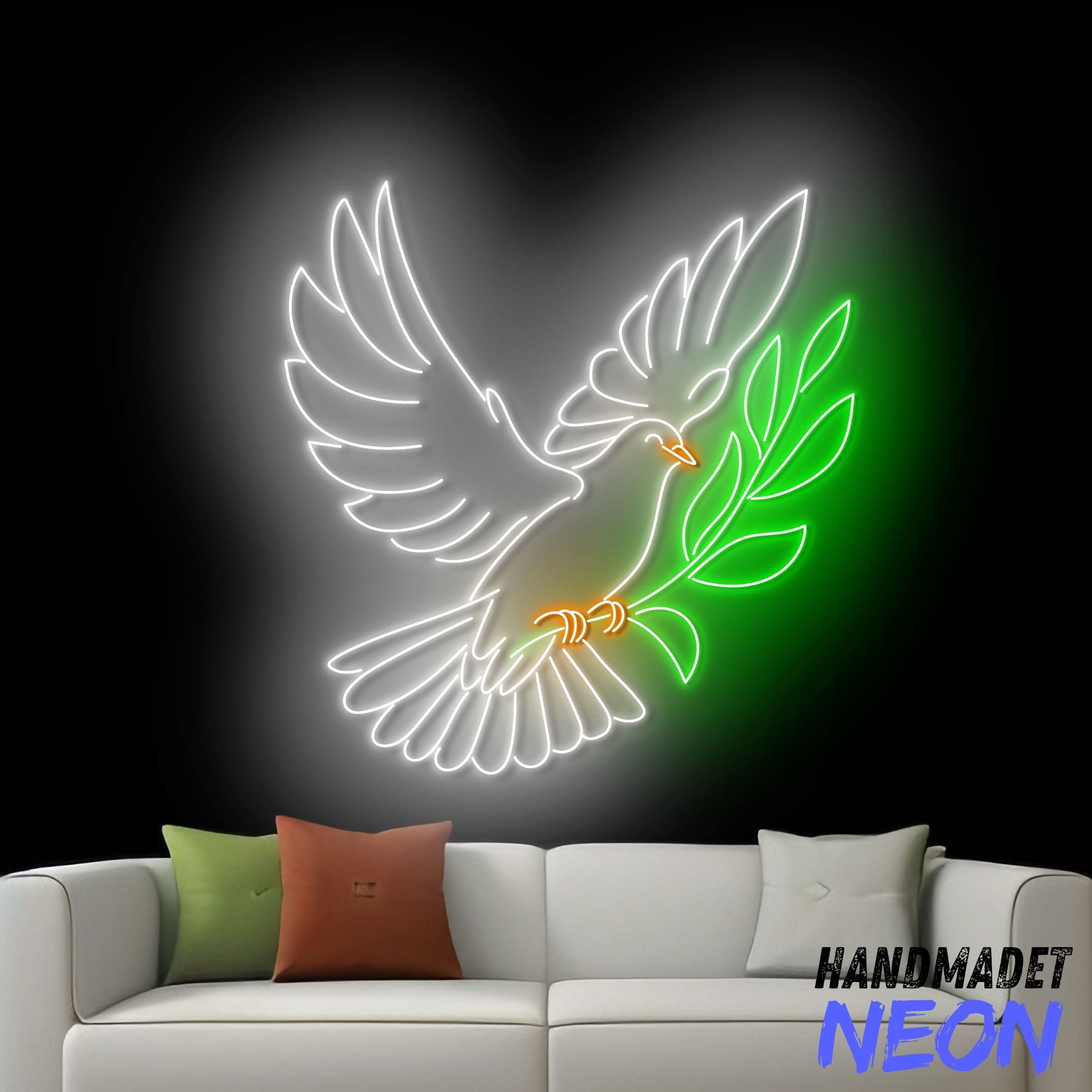 Handmadetneonsign Dove With Olive Branch Neon Sign, Dove Wall Art Light ...