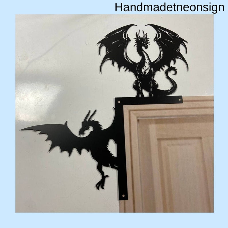 Handmadetneonsign Dragon Door Corner Sign, Dragon Flying Metal Door ...