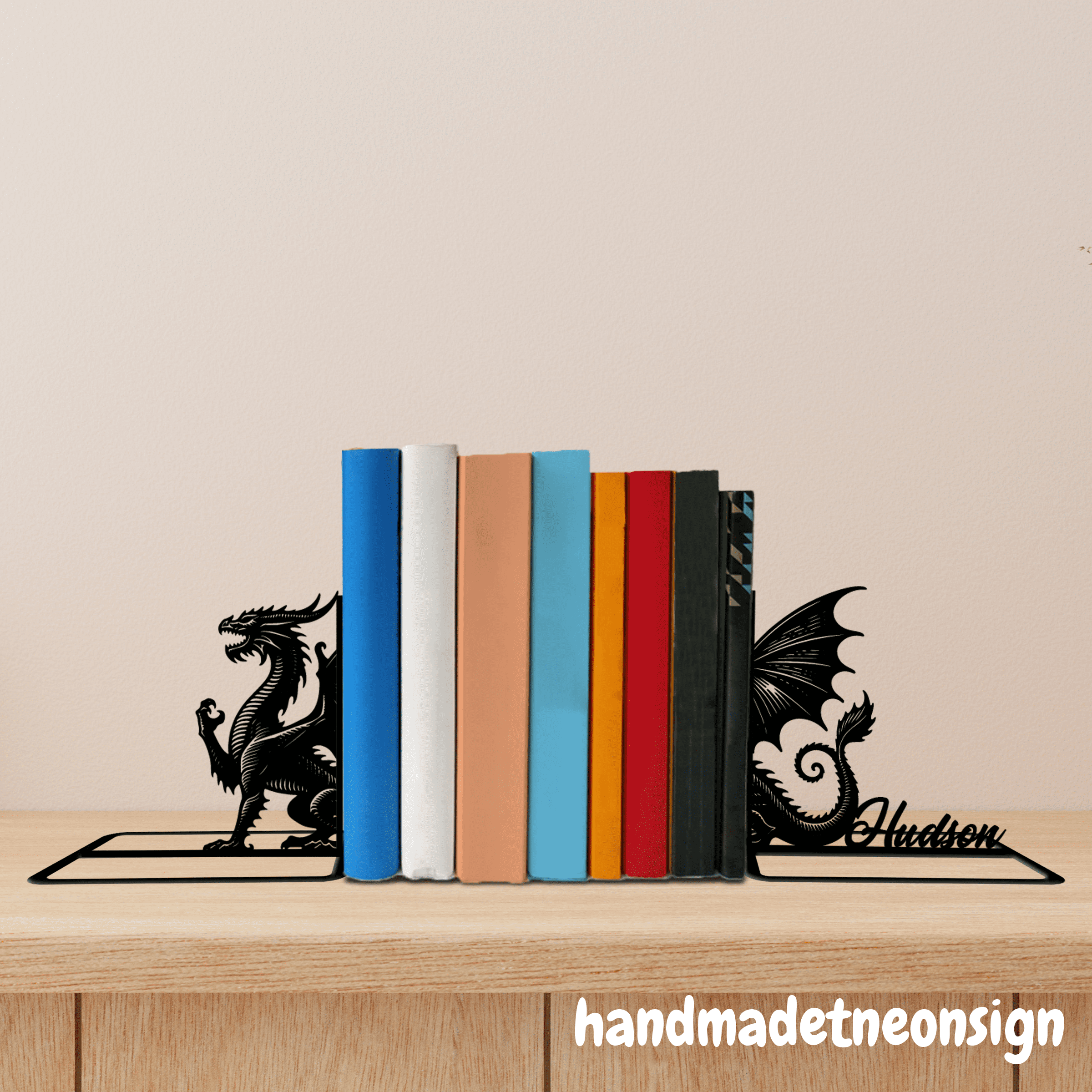 Handmadetneonsign Dragon Metal Bookends Dragon Name Bookend, Dragon ...