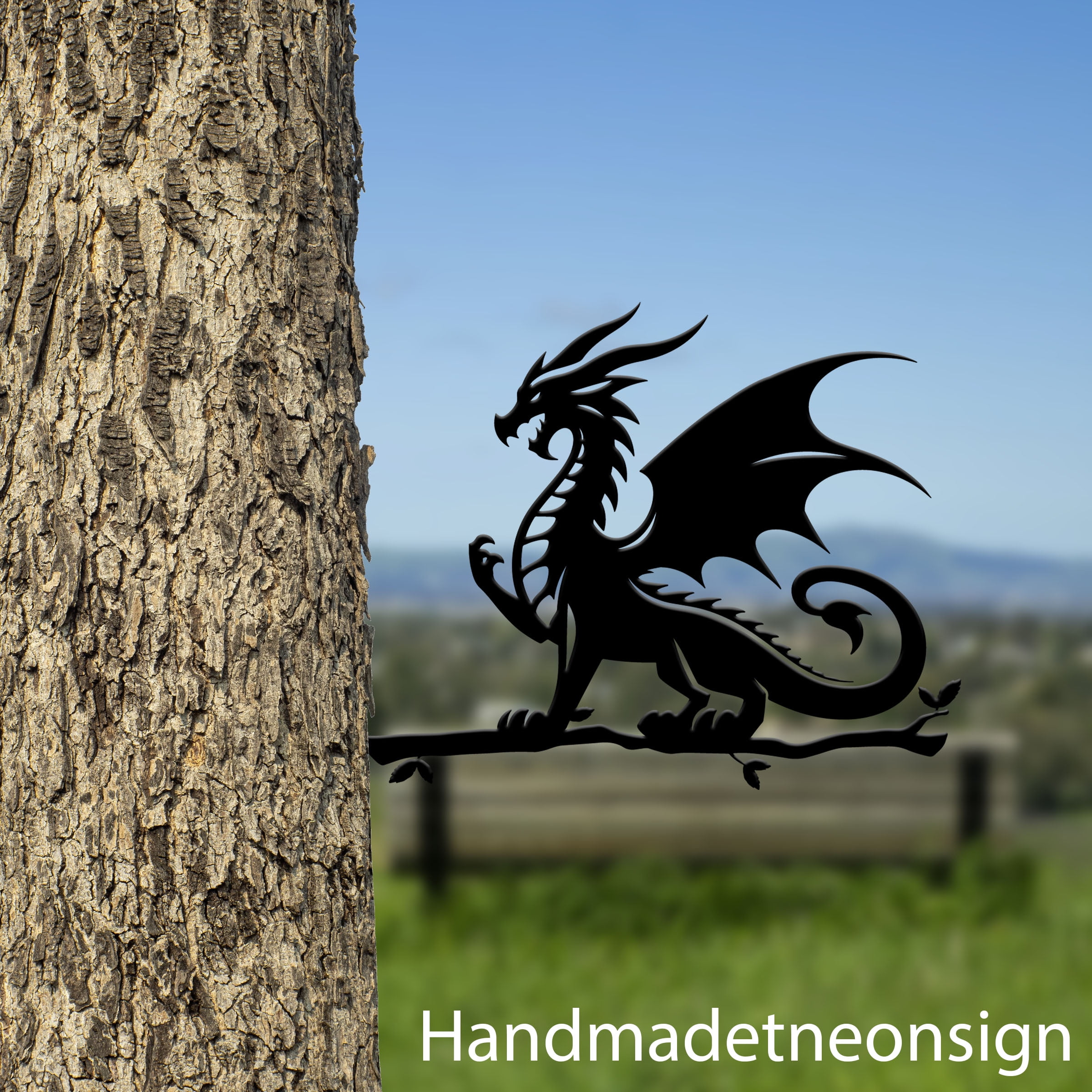 Handmadetneonsign Dragon On Branch Metal Tree Stake, Dragon Garden Tree ...