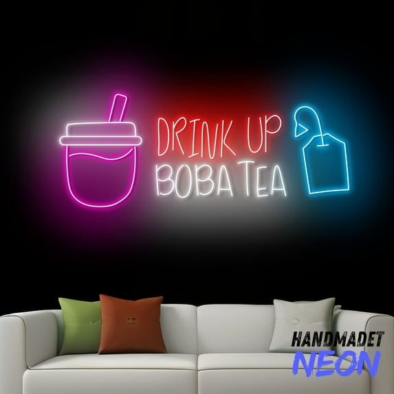 Handmadetneonsign Drink Up Boba Tea Neon Sign, Boba Tea Led Sign ...