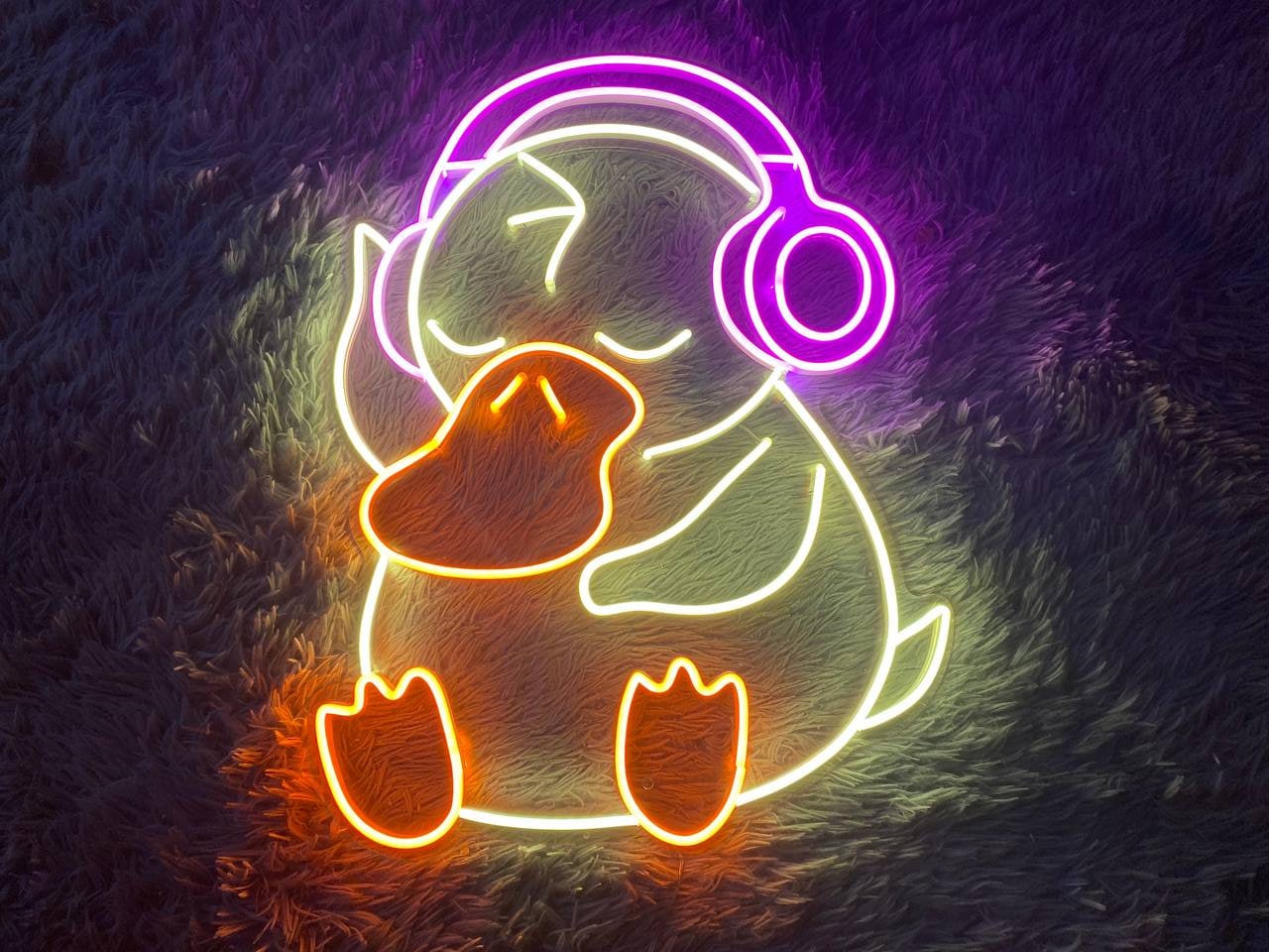 Handmadetneonsign Duck With Headphone Neon Sign, Chibi Duck With ...