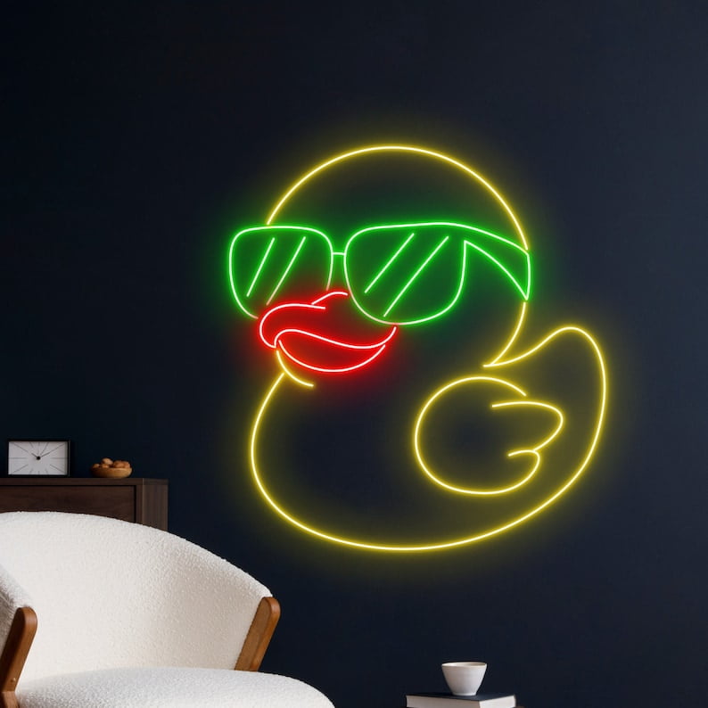 Handmadetneonsign Duck With Sunglasses Neon Sign, Duck Neon Art Decor ...