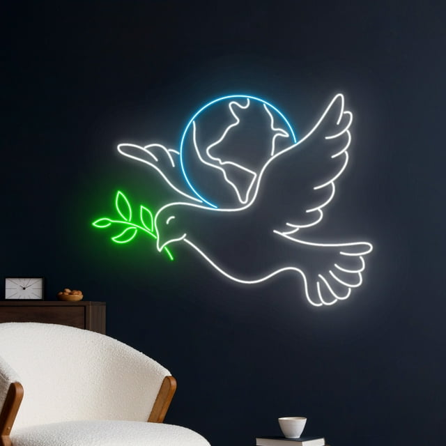 Handmadetneonsign Earth Dove Neon Sign, Flying Pigeon Earth LED Light ...