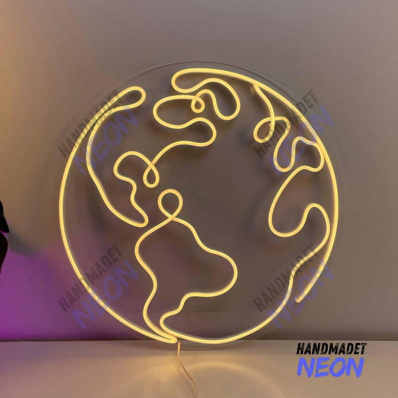 Handmadetneonsign Earth Line Art Neon Sign, Earth Light For Room Wall ...