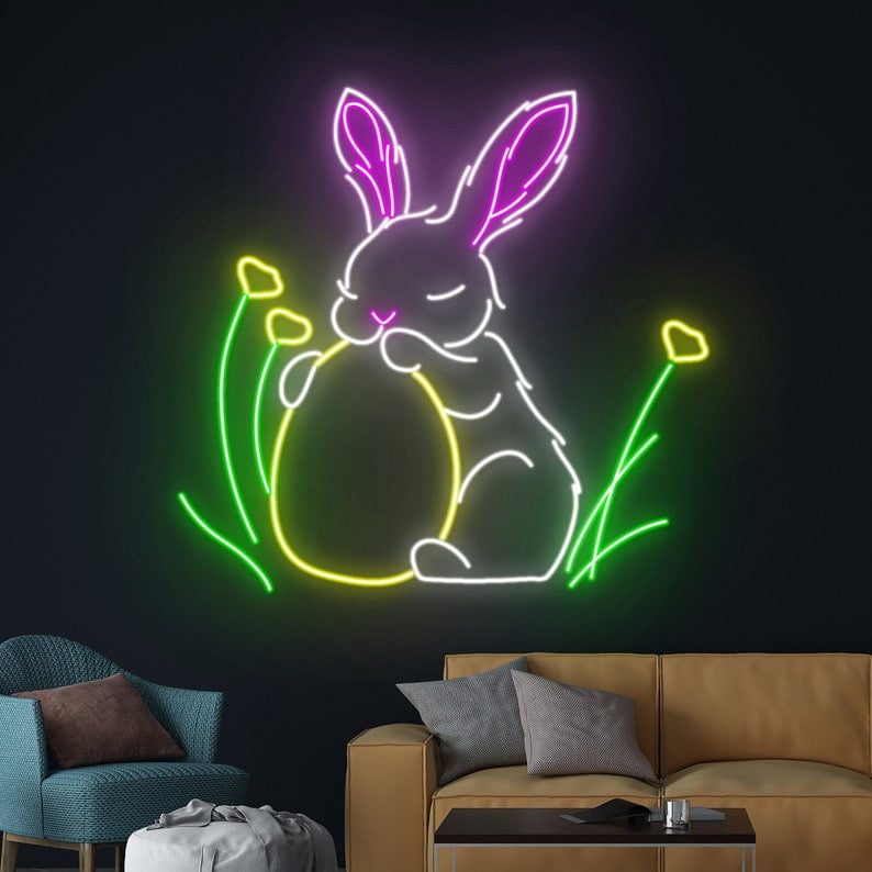 Handmadetneonsign Easter Rabbit Egg Neon Sign, Easter Bunny Egg Led ...